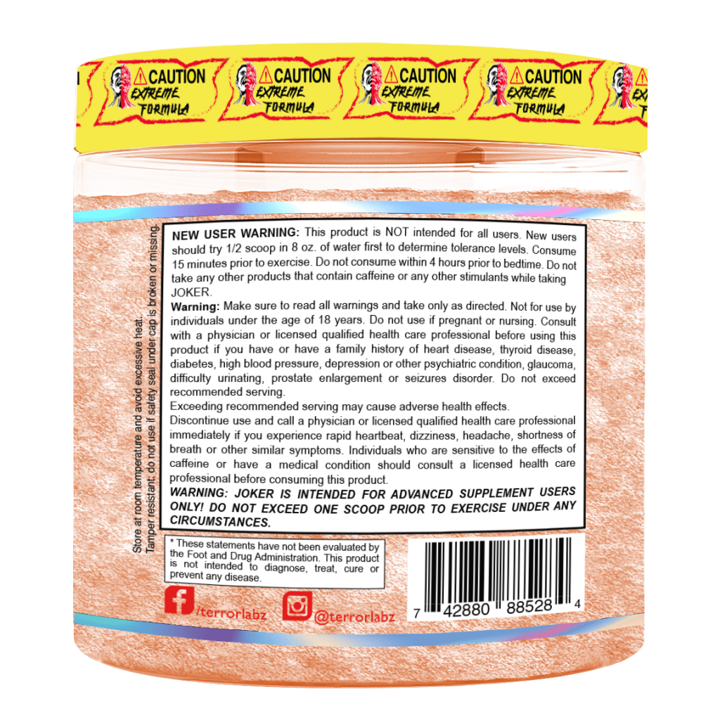 TERROR LABZ JOKER High Stim Pre Workout with Test Booster 30 Servings ...